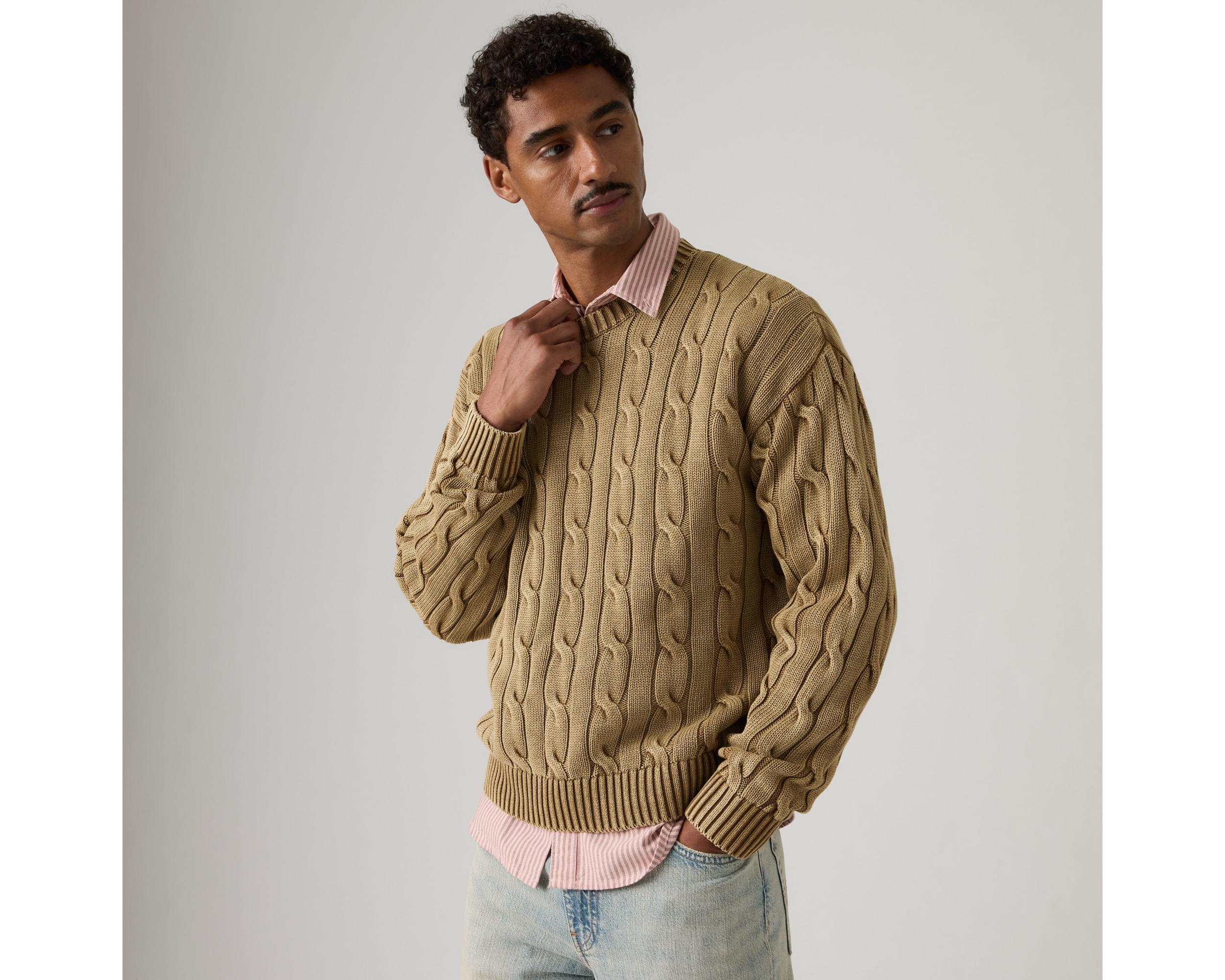 Carmel Cable Crewneck Sweater - Levi's Jeans, Jackets & Clothing